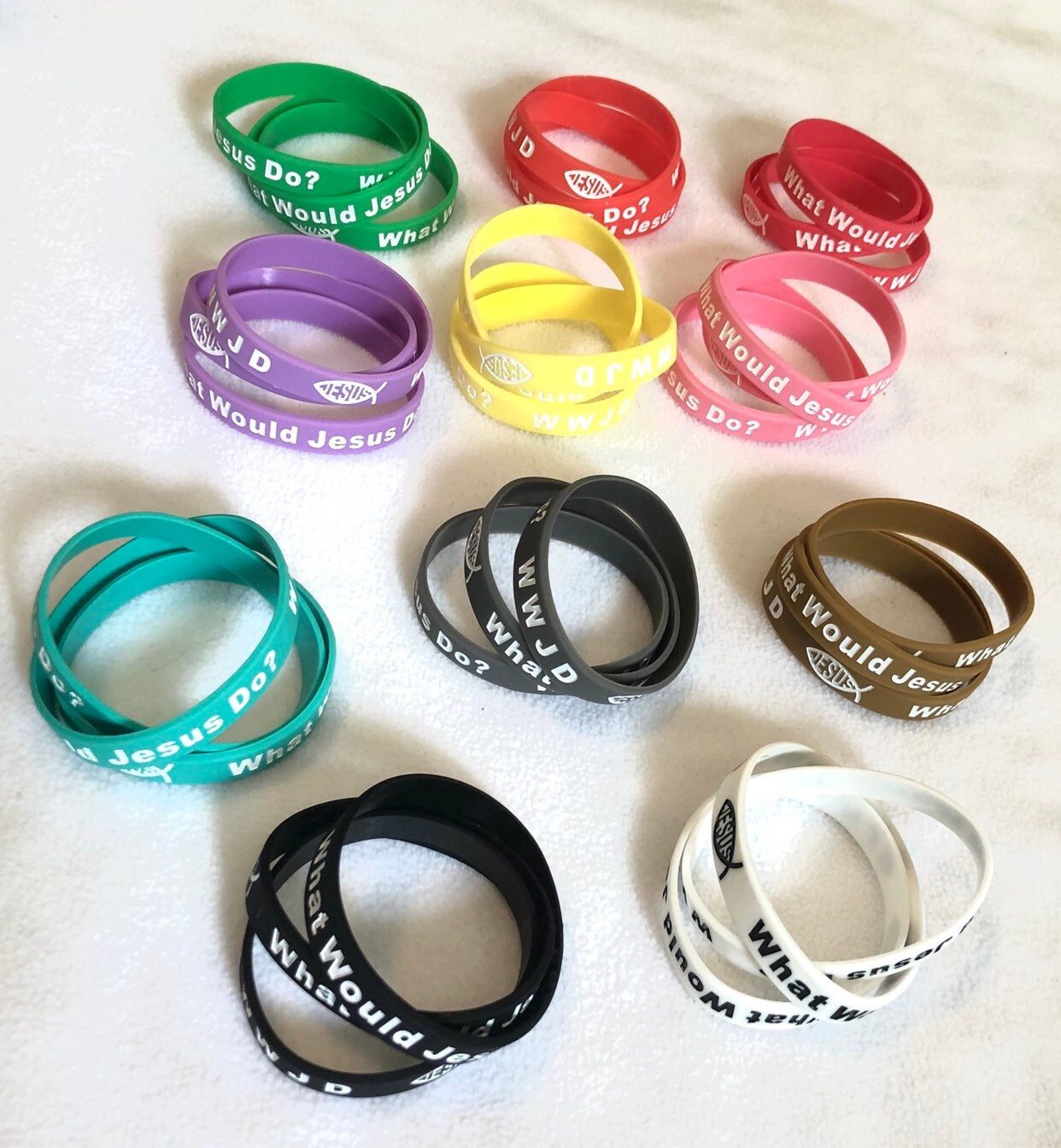 12 WWJD What Would Jesus Do Silicon Rubber Bracelets Wristbands Bulk ...