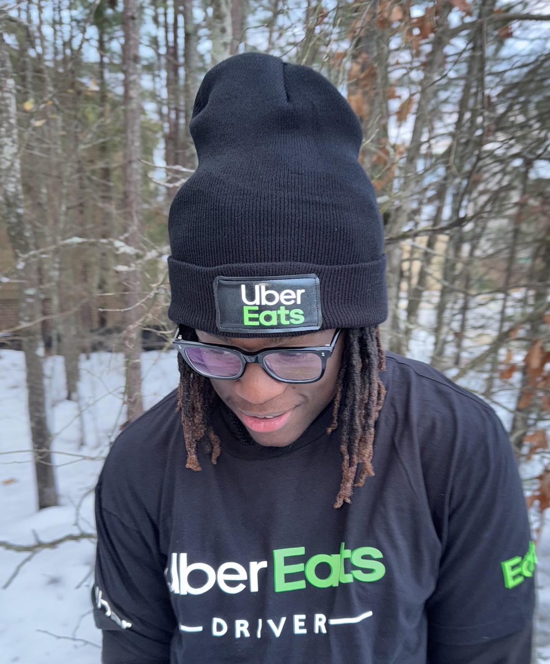 Reflective Beanie Ubereats Knit Cap - Delivery Driver (uber Eats) Black ...
