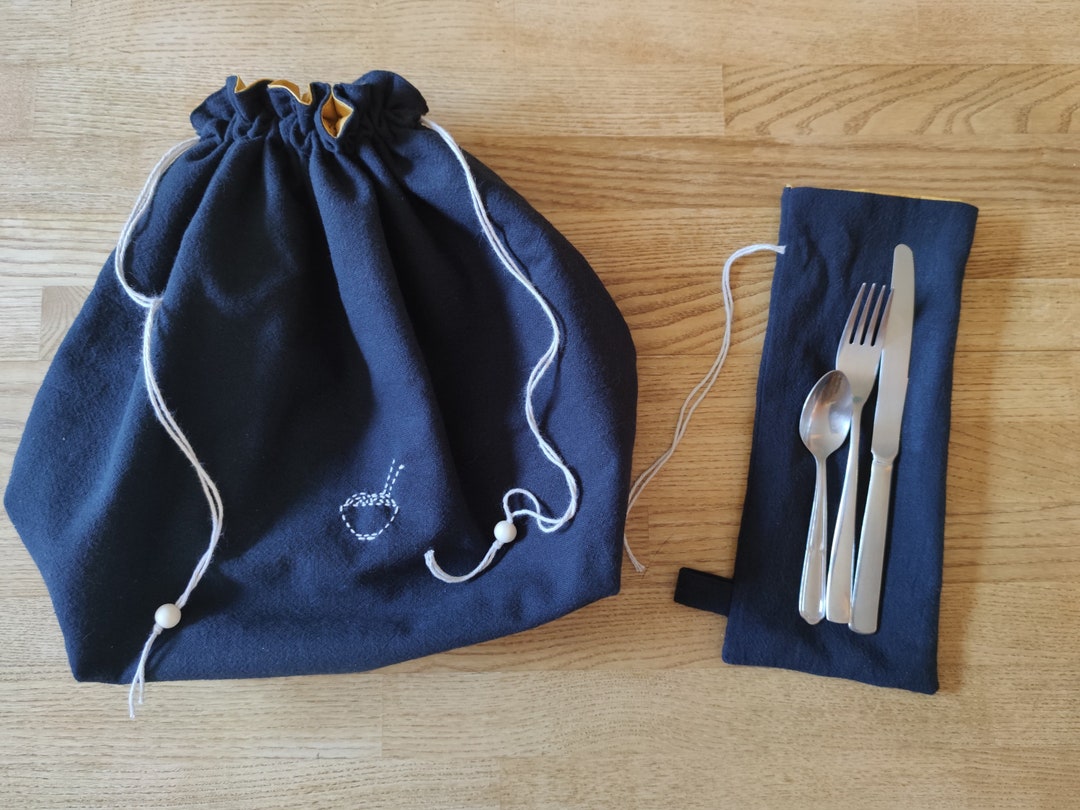 Bento Lunch Box Carry Bag and Cutlery Pouch With Sashiko Embroidery - Etsy