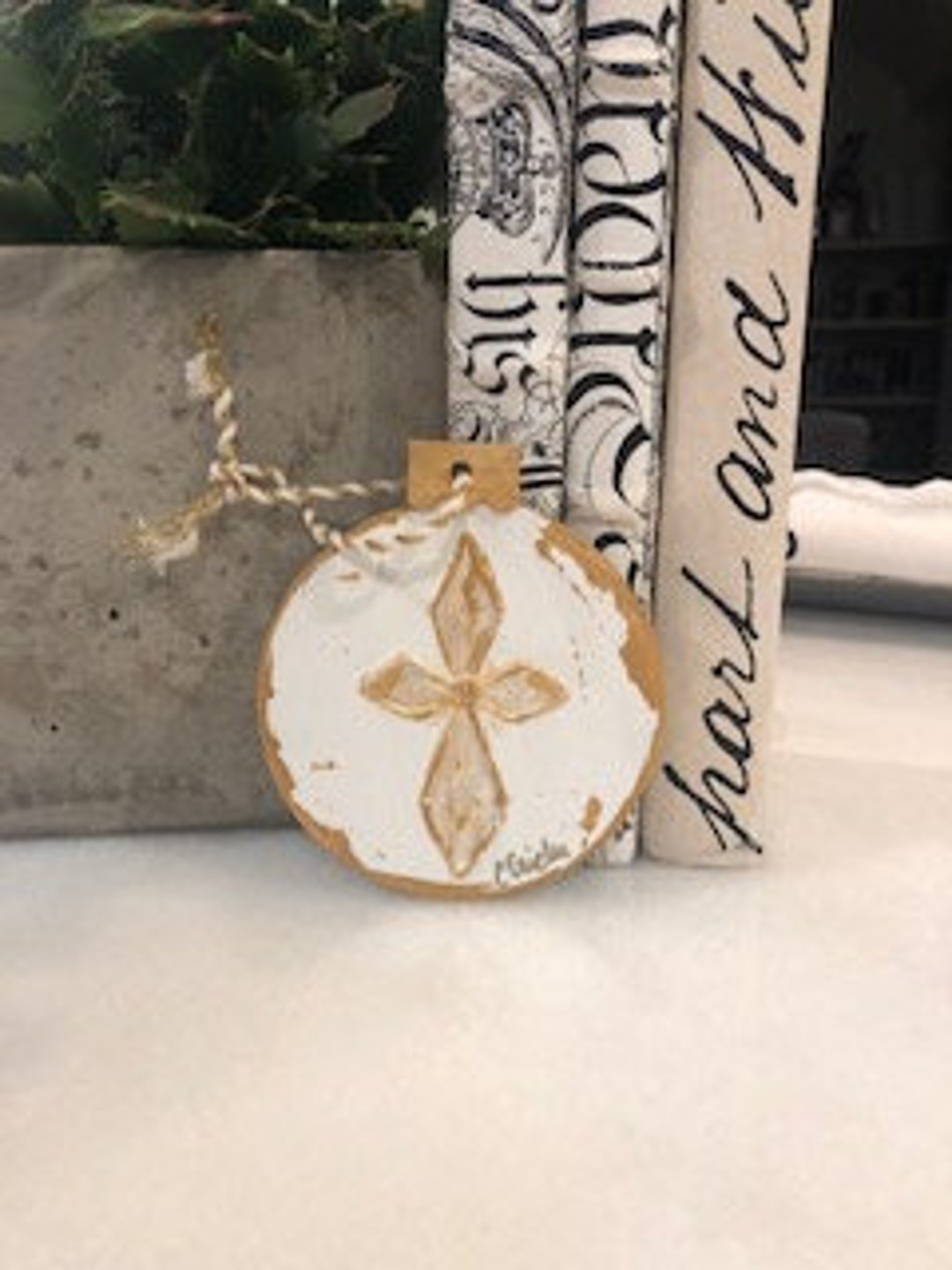 Round Wooden Cross Ornament - Etsy