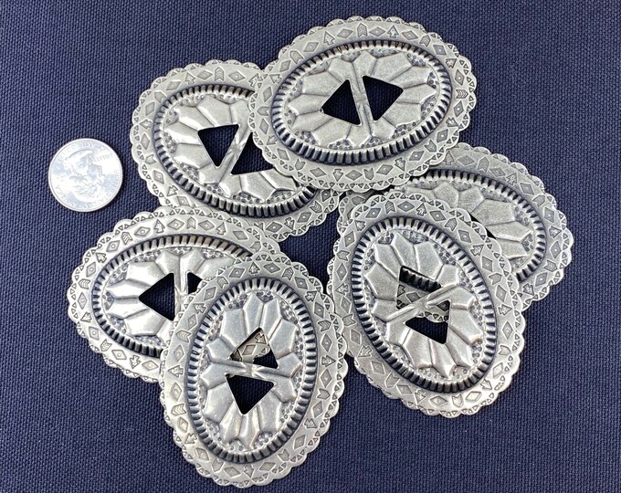 6 Large Oval Conchos Solid German Silver Southwestern - Etsy