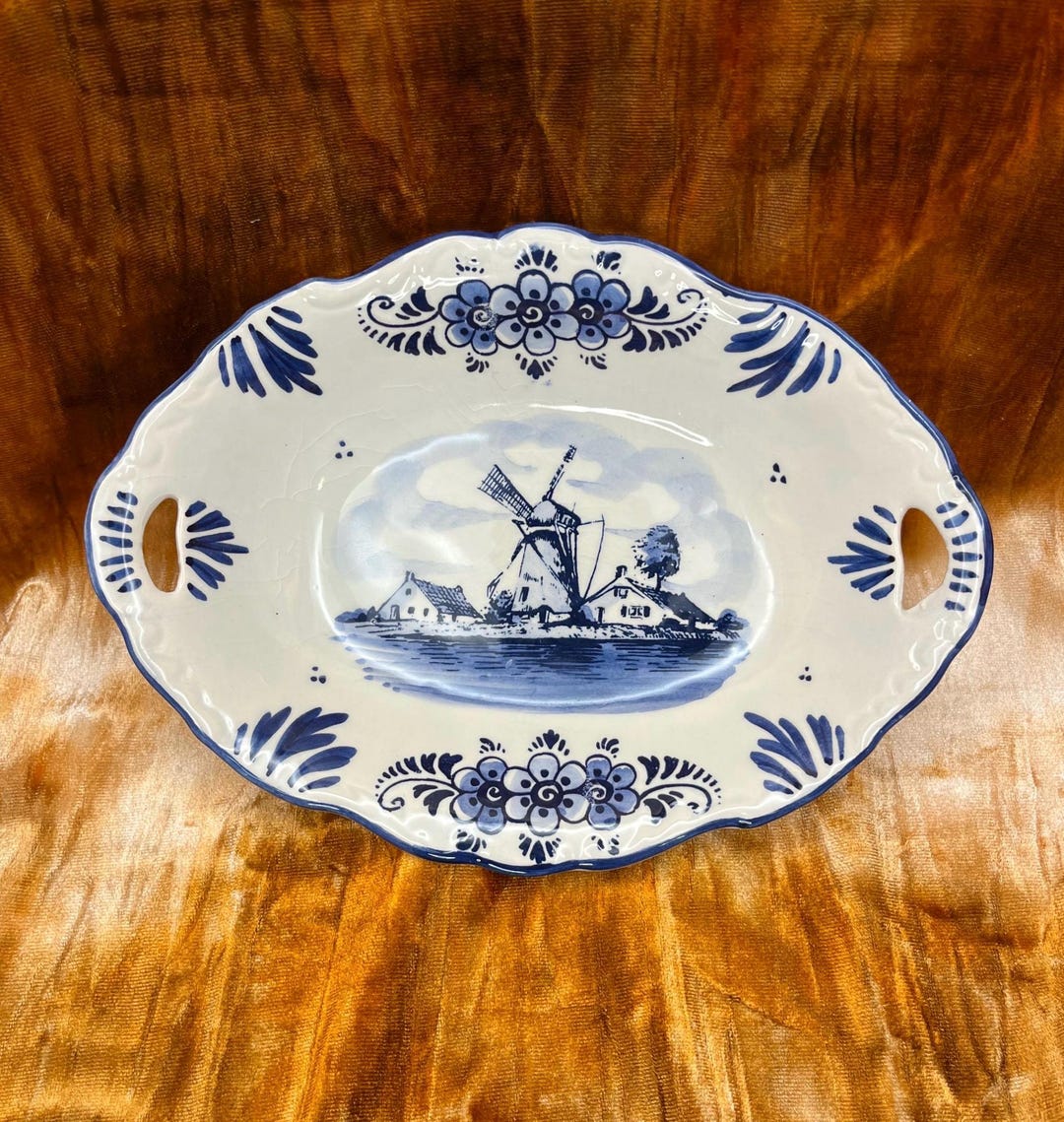 Vintage 7.5” Delfts Blue Side Dish - Retro Blue and White Ceramic ...