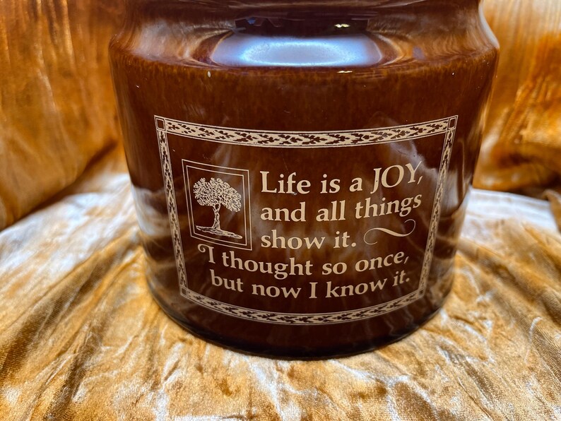 Vintage Armanis Stoneware Cookie Jar With Lid Ft. life is a Joy Phrase ...