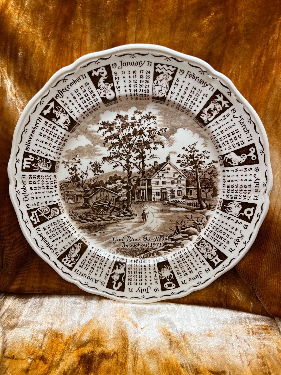 1971 Zodiac Calendar “god Bless Our House” Decorative Wall Plate ...