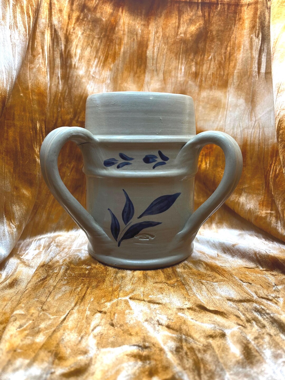 Williamsburg Pottery Three Handle Mug - Cobalt Blue Decorated - Etsy