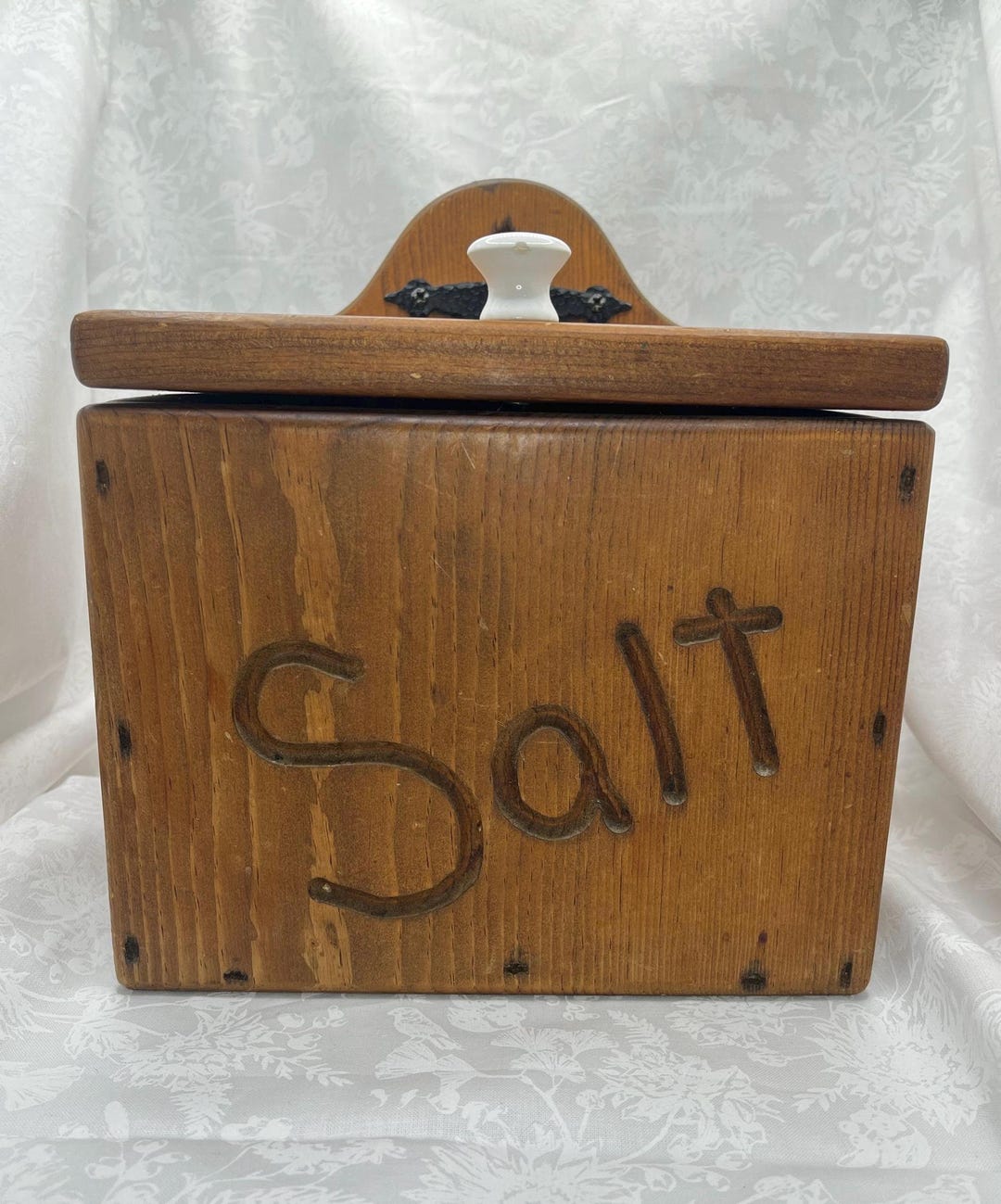 Vintage Wooden Salt Storage Box With Lid - Vintage Kitchen Storage - Etsy