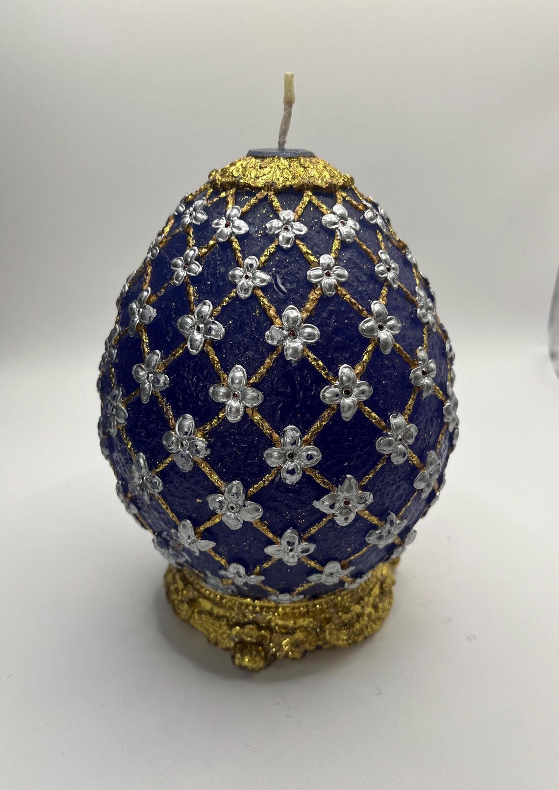 BIG and Beautiful Blue & Gold Faberge Egg Candle - Collectible Candle ...