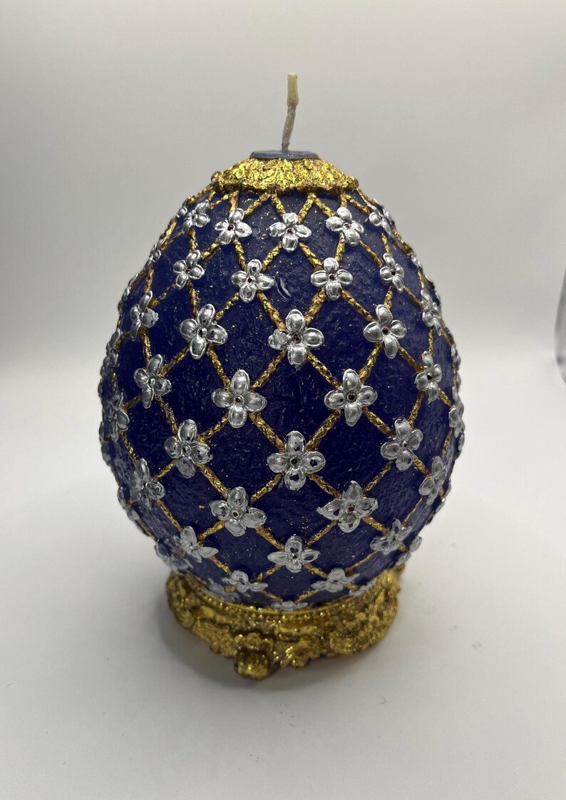 BIG and Beautiful Blue & Gold Faberge Egg Candle - Collectible Candle ...
