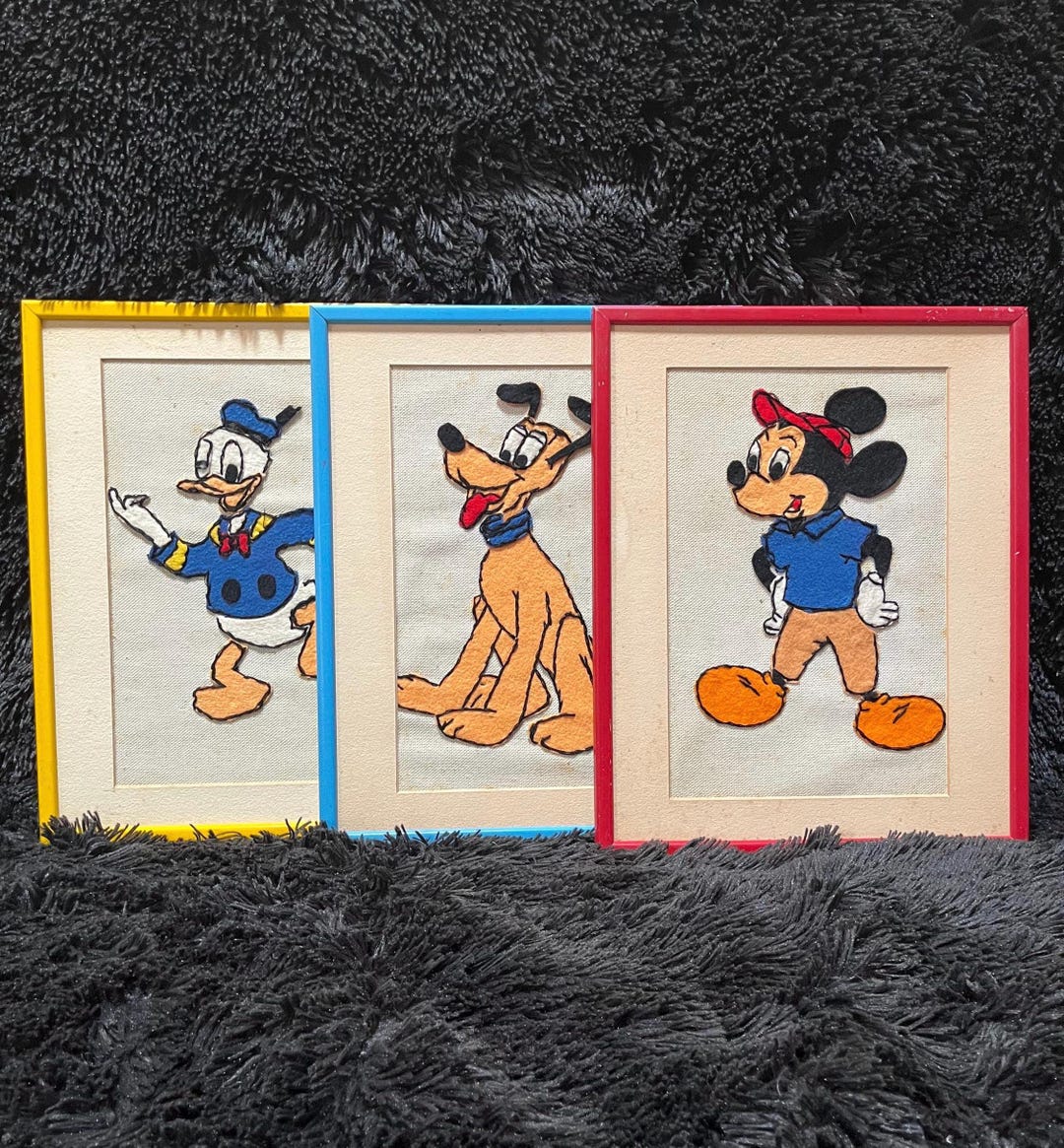 Set of 3 Vintage Walt Disney Felt Characters Art - Mickey Mouse, Donald ...