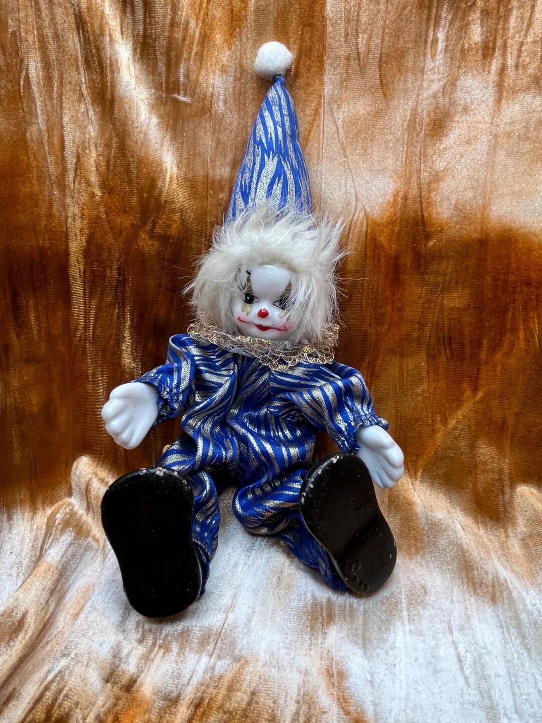 Vintage Porcelain Grinning Clown in Silver & Blue Costume - Etsy