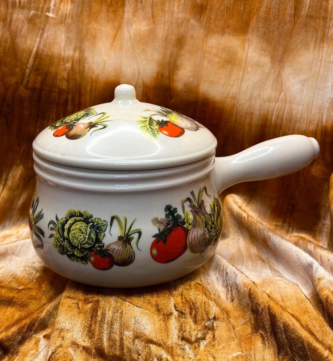 Vegetable Pattern Ceramic Crock Bowl With Lid - Vintage Veggie Soup ...