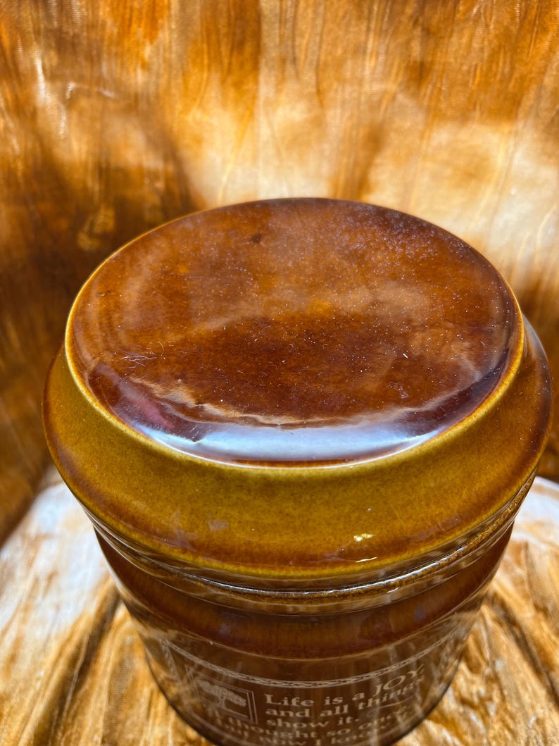 Vintage Armanis Stoneware Cookie Jar With Lid Ft. life is a Joy Phrase ...