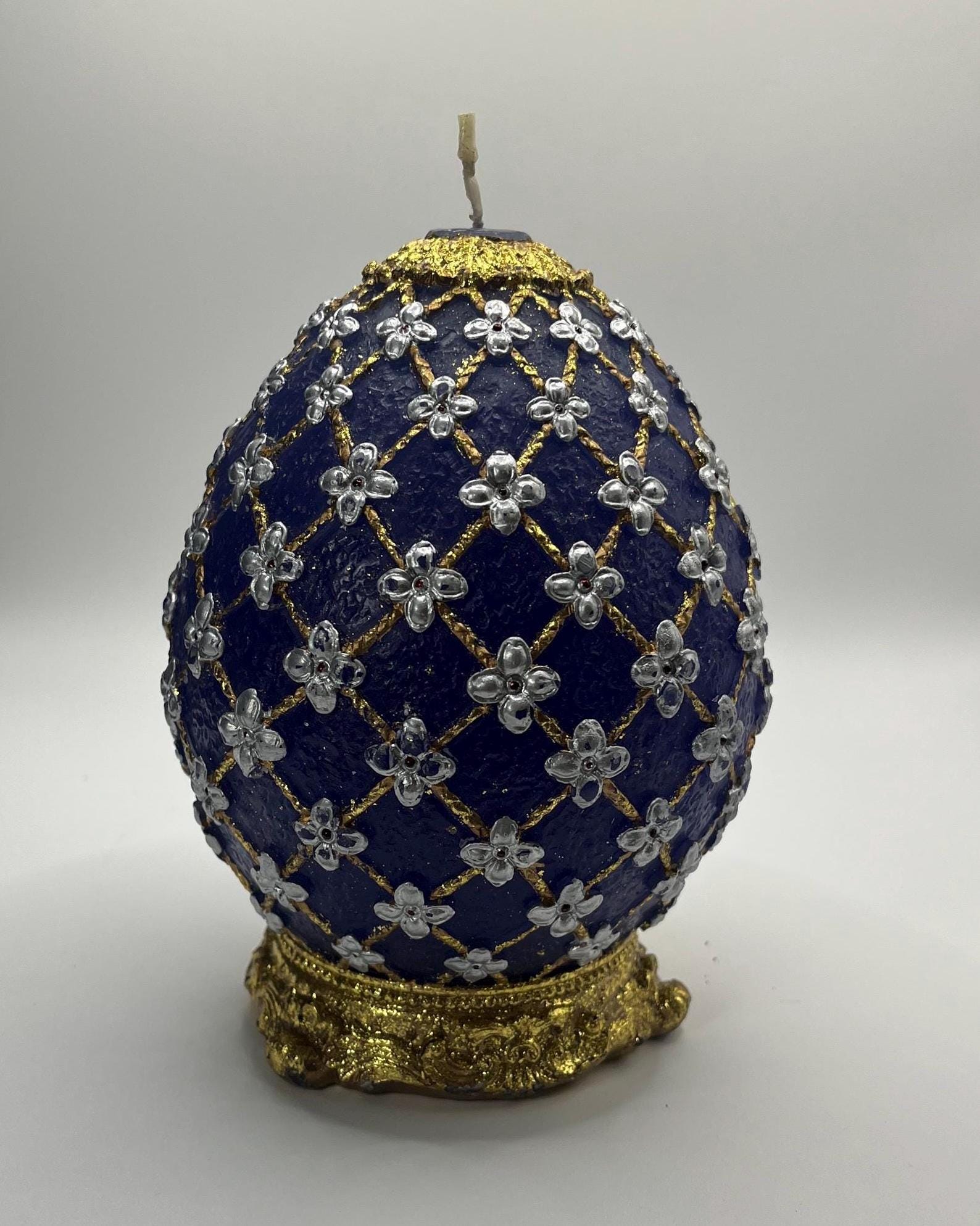 BIG and Beautiful Blue & Gold Faberge Egg Candle - Collectible Candle ...