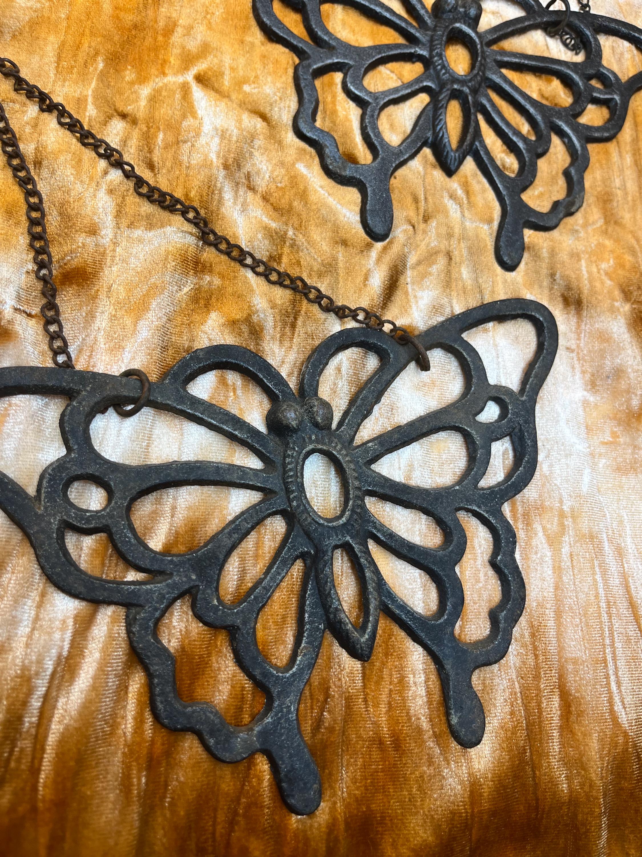 Pair of Cast Iron Garden Butterfly Hanging Metal Decor - Metal Nature ...