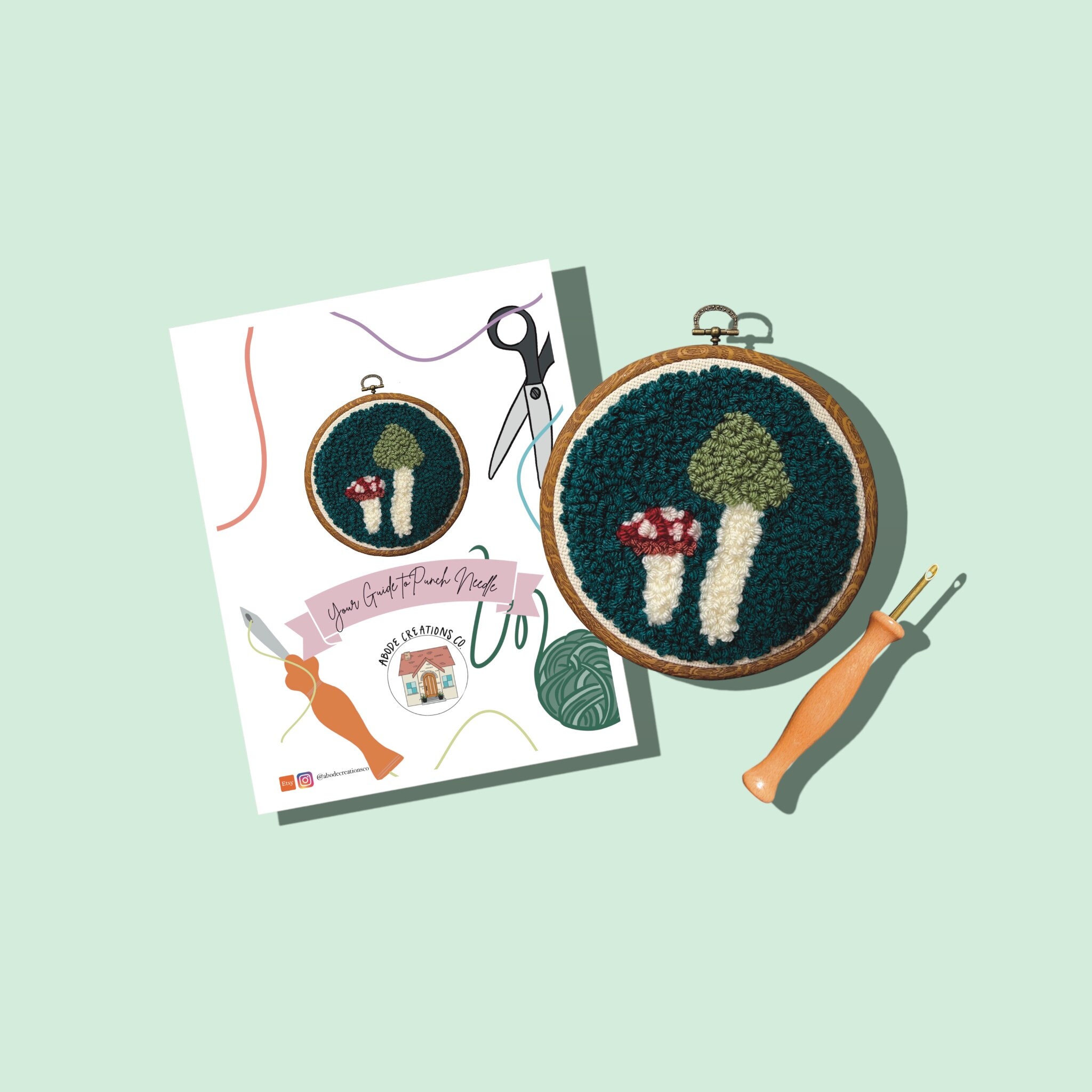 Punch Needle Kit for Beginner, Mushroom Punch Needle Kit, DIY Starter ...