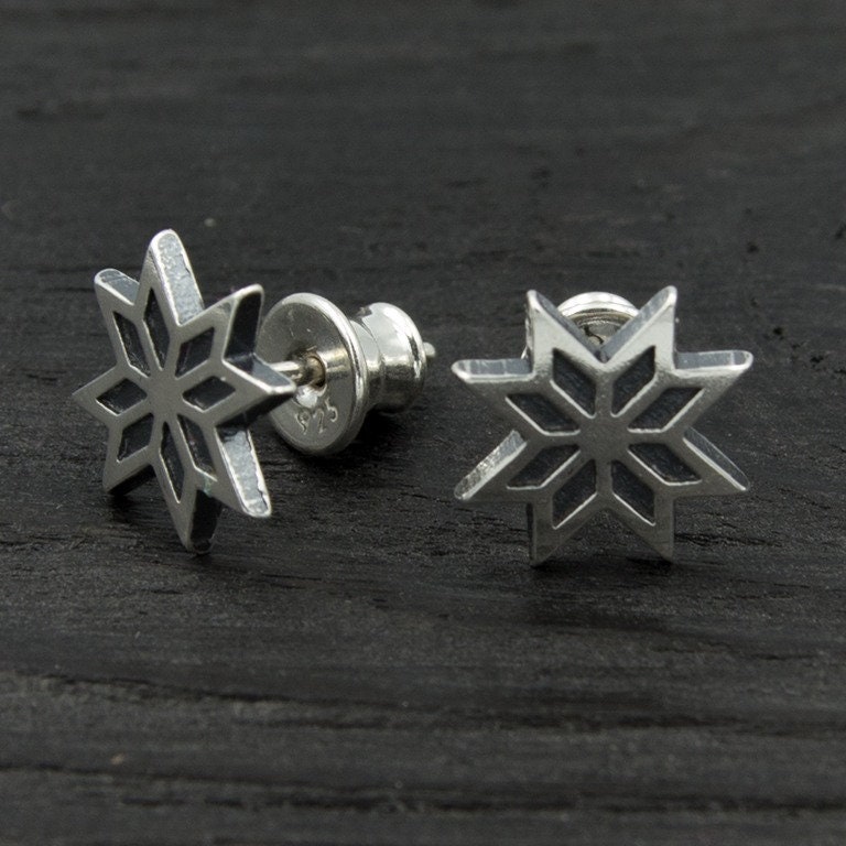 Sterling Silver Morning Star Stud Earrings, Latvian Auskelis Sign - Etsy