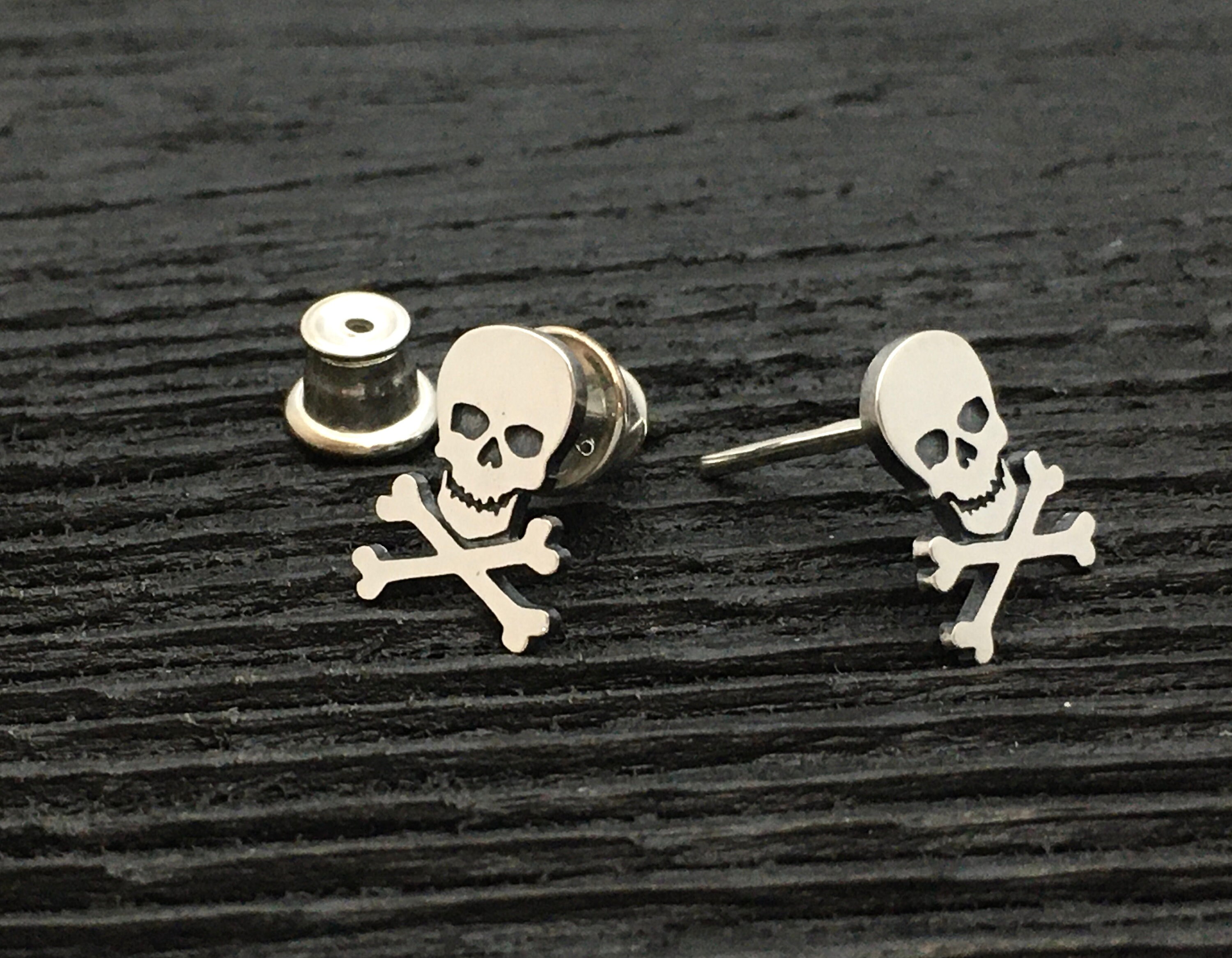 Minimalist Skull & Cross Bones Earrings, Tiny Stud Earrings, Minimalist ...