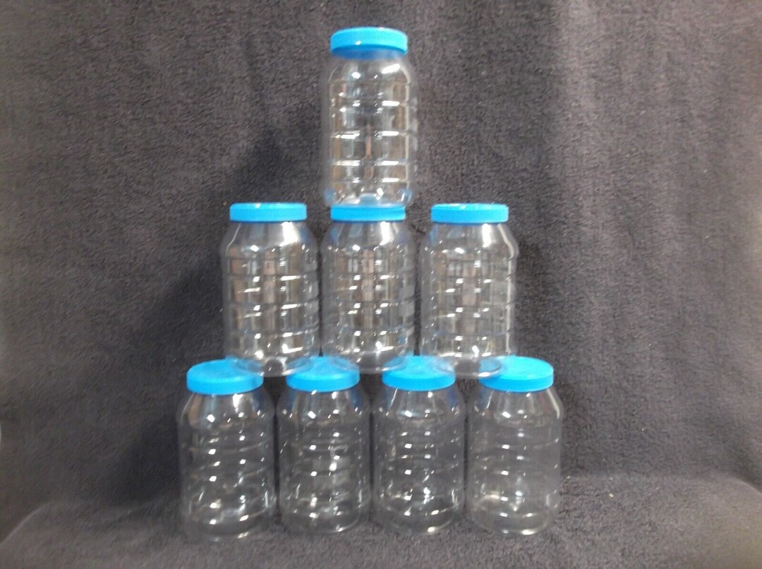 PLASTIC JAR Twist LID 32 Oz Mayonnaise Prepper Clear Blue Eight 8 Used ...