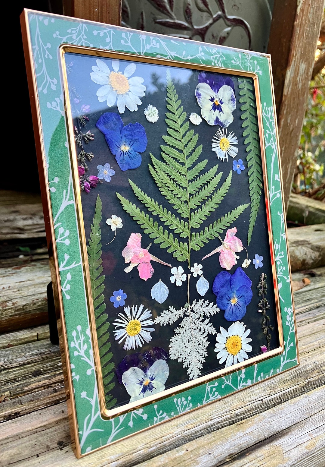Real Pressed Dried Flower Handmade Botanical Glass Frame, Rustic ...