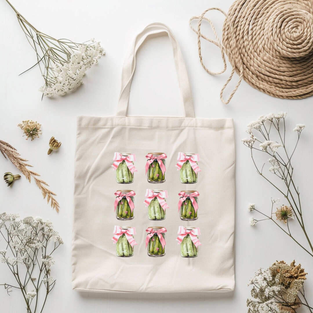 Coquette Pickle Tote Bag, Bow Pickle, Pickle Lovers Gift, Trendy Tote ...