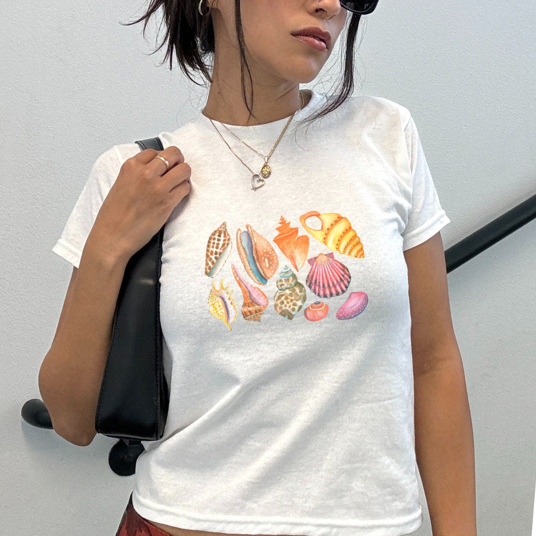 Sea Shell Baby Tee Collage Aesthetic Seashell Ocean Starfish Pearl 90s ...