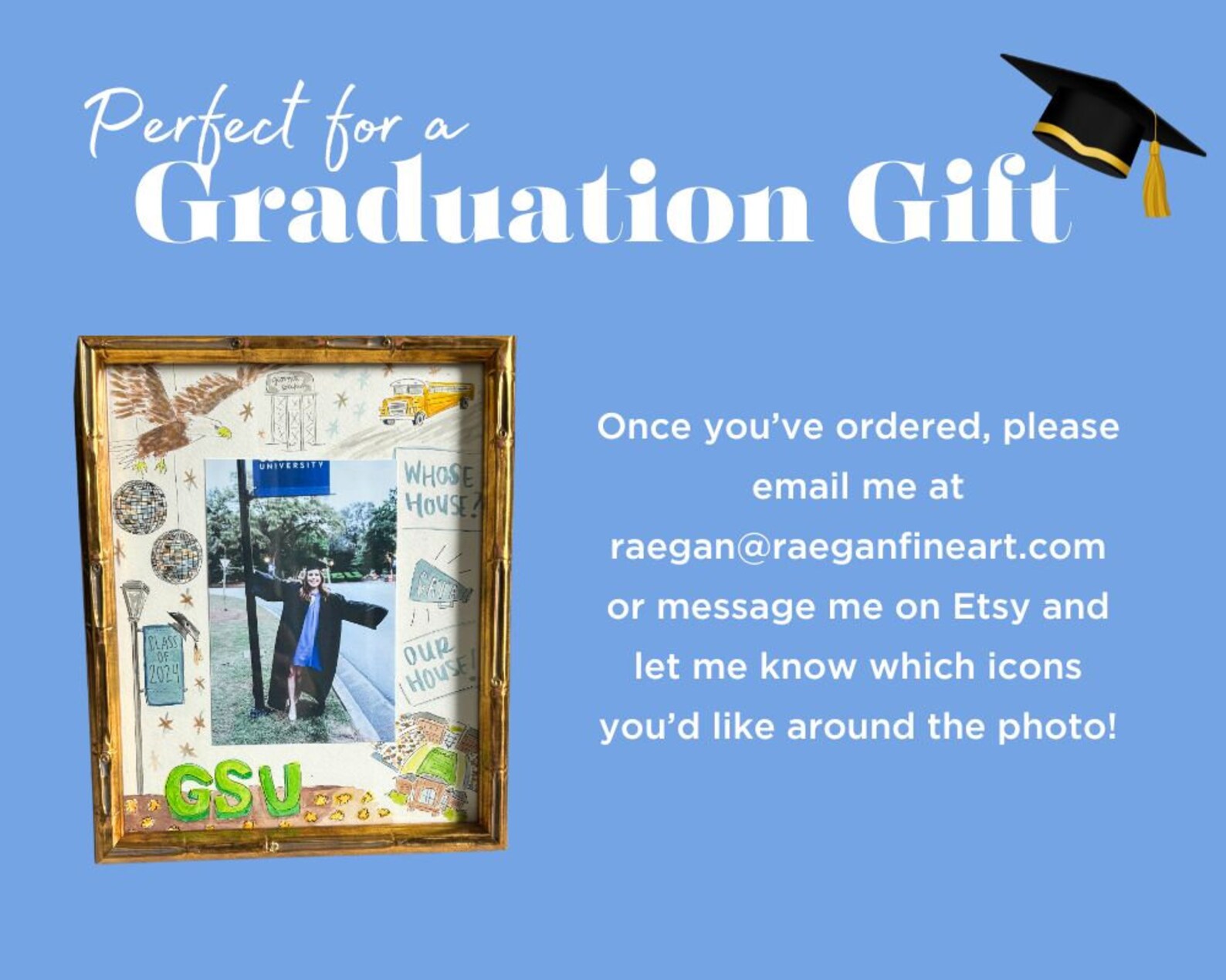Graduation Gift | Watercolor Picture Frame | Custom Hand Painted Frame ...