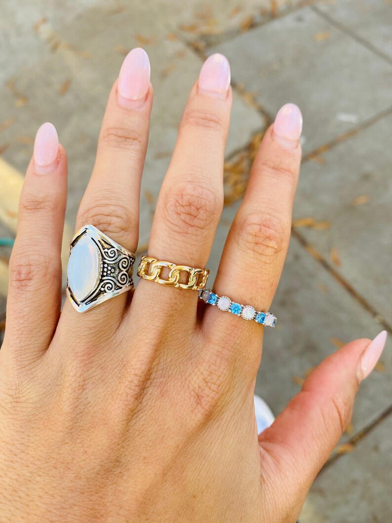 Something Blue Stone Fire Opal & Crystal Blue Rainbow Ring for - Etsy