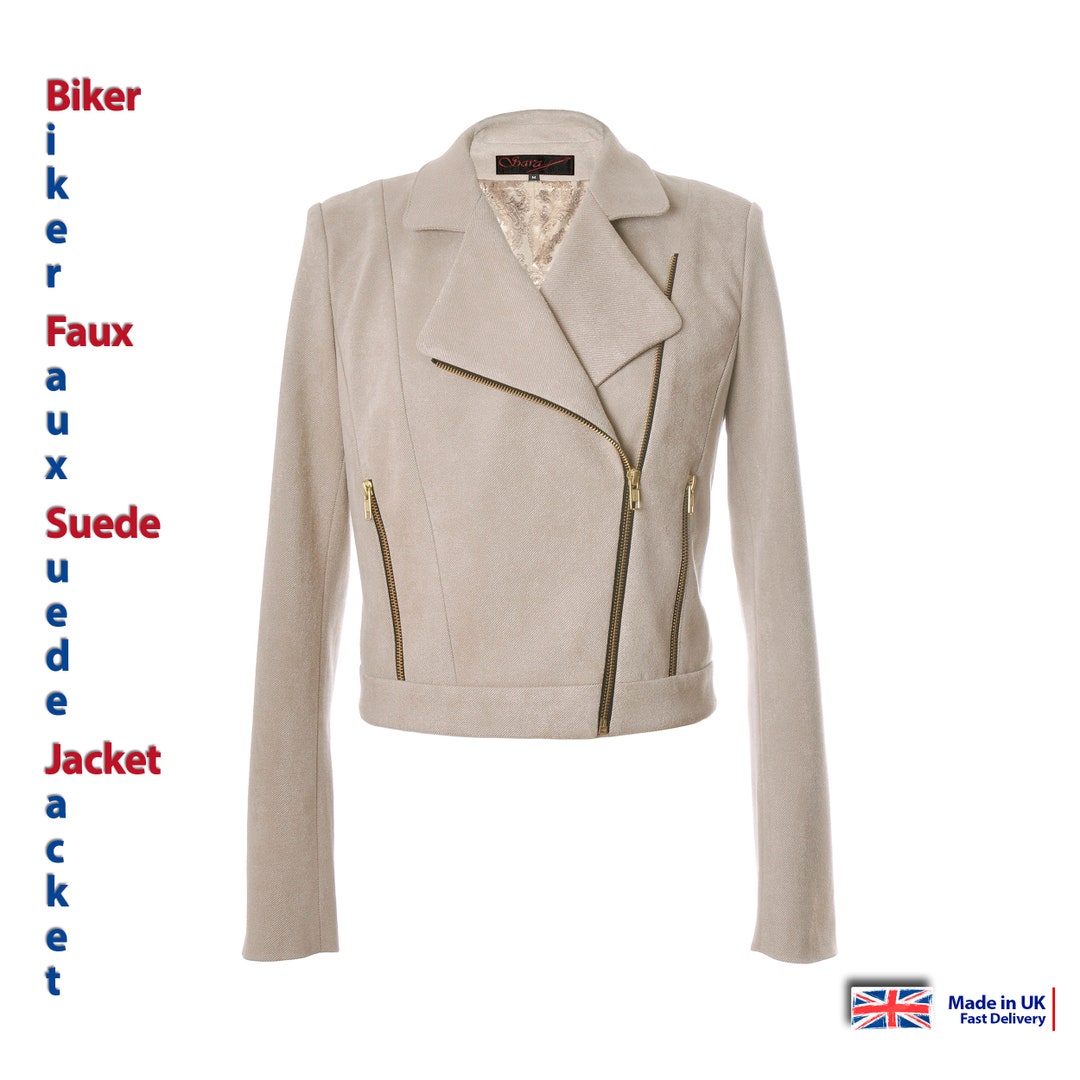 Made in UK- Faux Suede Twill Women's Biker Jacket - Ramones Style ...