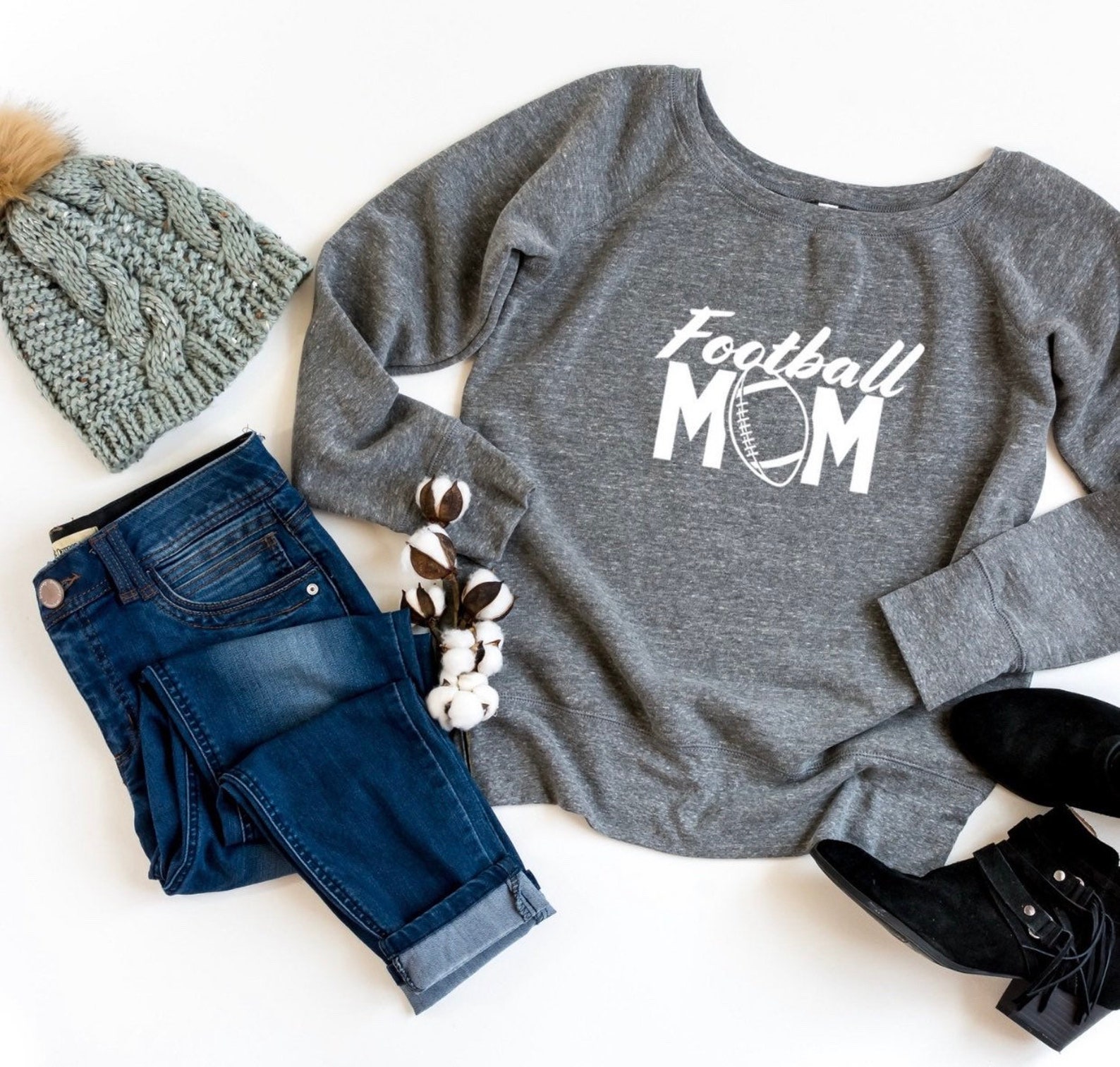 Football Mom Wide Neck Sweatshirt Mom Football Sweater | Etsy