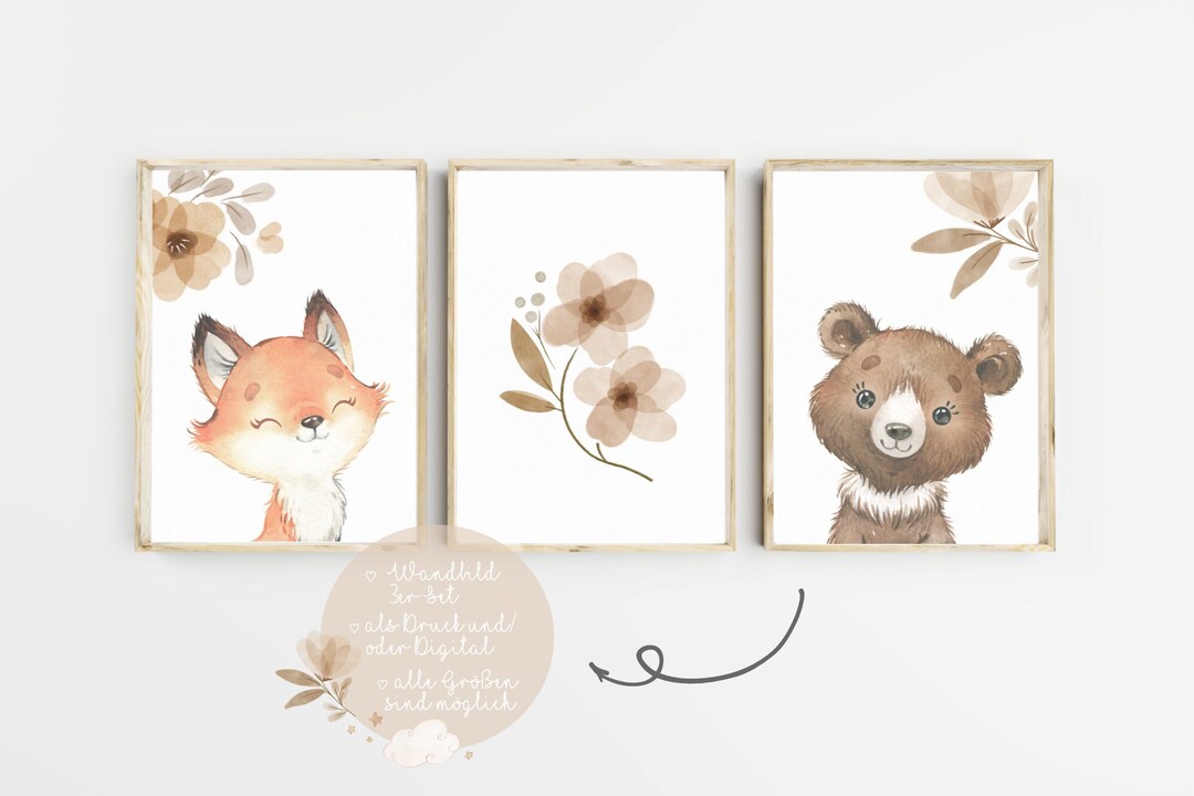 Wall Pictures Children's Room Poster Set of 3 Baby Room Boho Forest ...