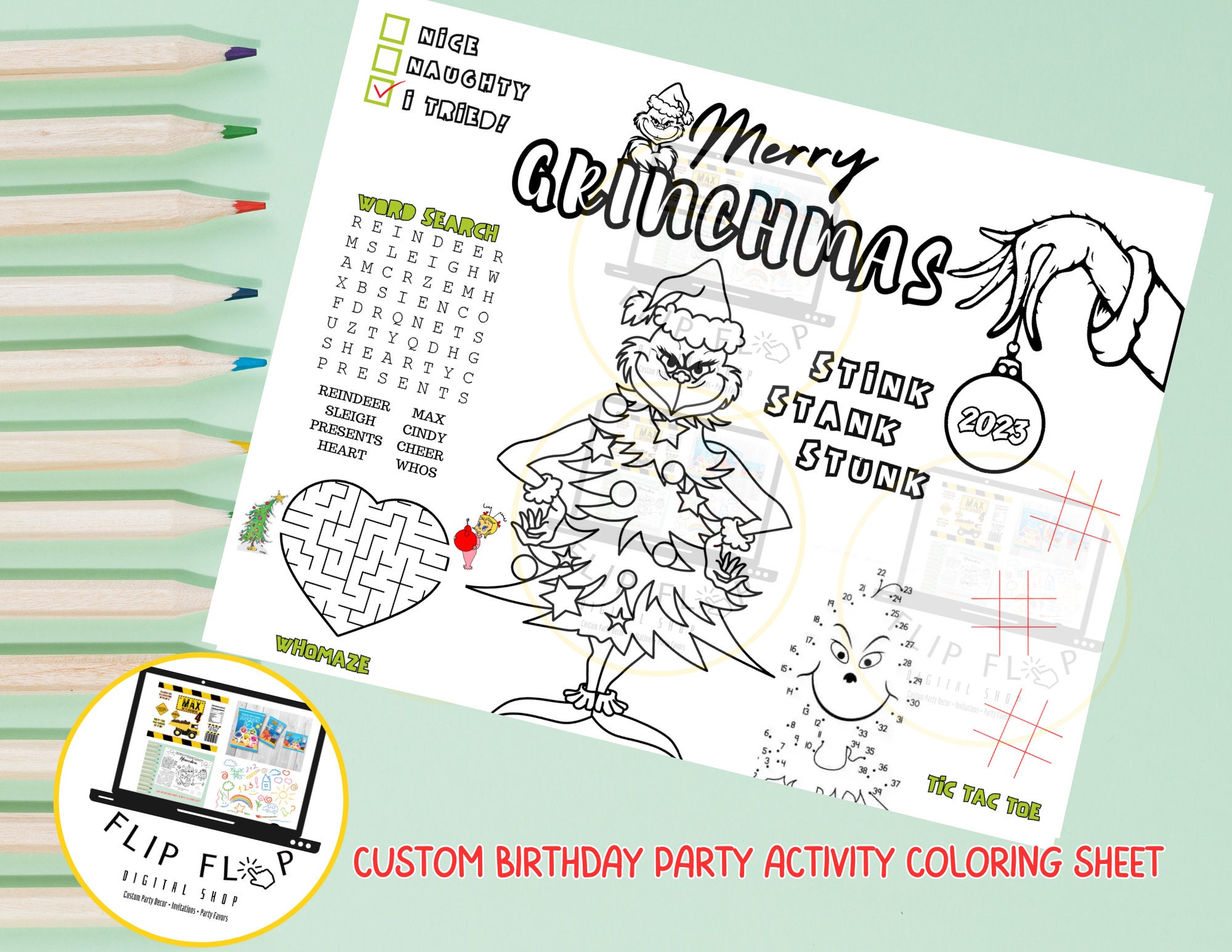 Grinchmas Coloring Activity Sheet Party Favor Merry Grinchmas - Etsy