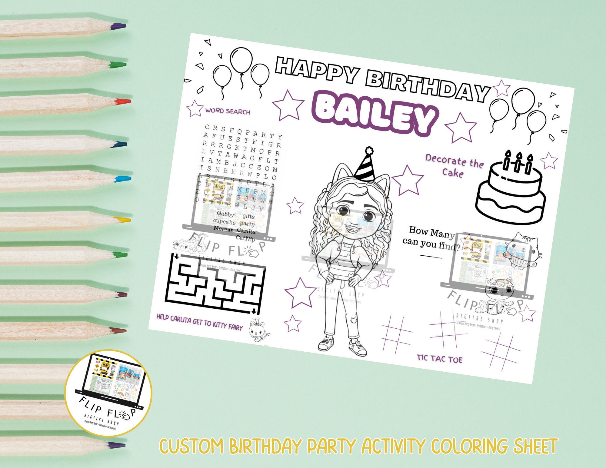 Customizable Birthday Coloring Activity Sheet Placemat - Etsy
