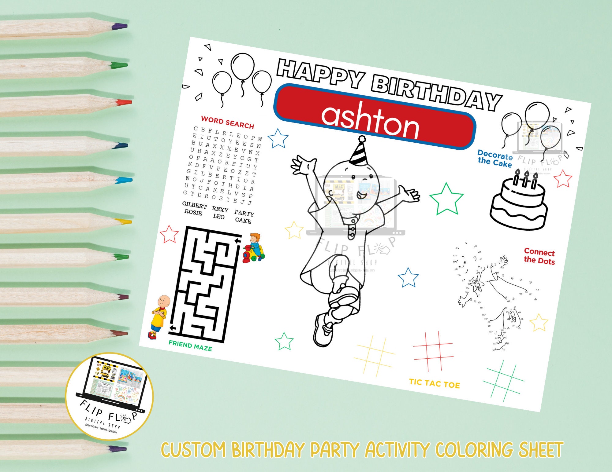 Custom Birthday Coloring Activity Sheet /placemat Toddler / - Etsy