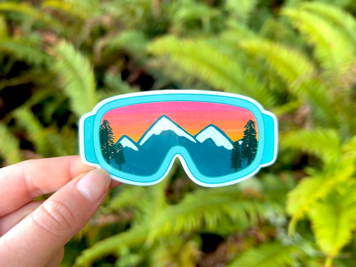Mountains Sunset Ski Goggles Sticker - Snowboarding Skiing Waterproof ...