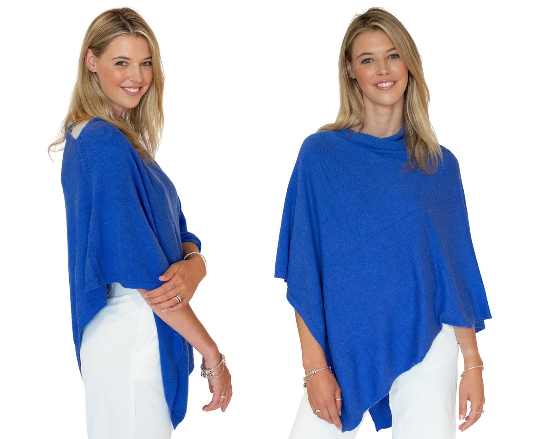 Royal Blue Himalayan Soft Woolen Poncho, V Neck & Side Neck Style ...