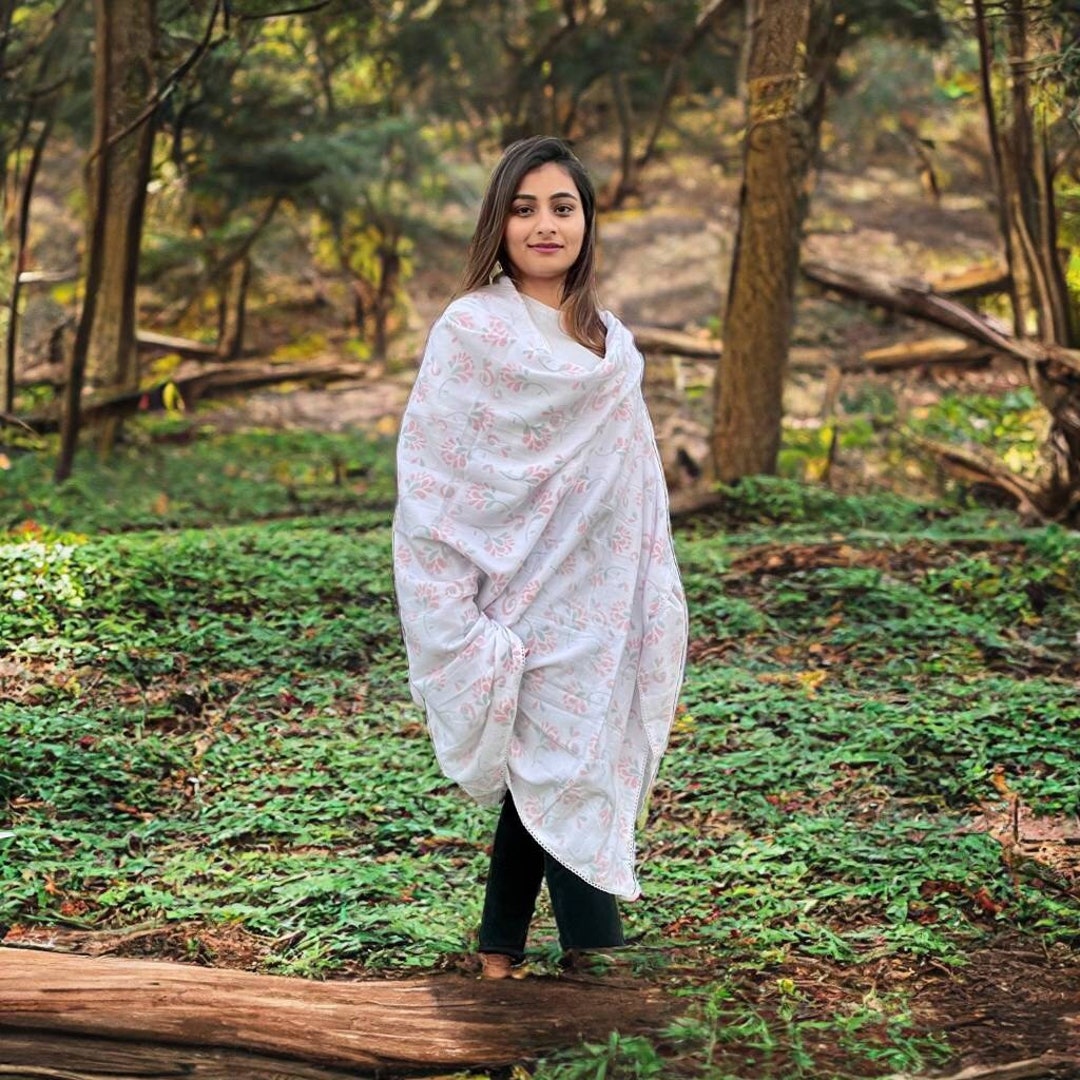 White Muslin Cotton Khasto Shawls & Wraps, Dhaka Scarves Wrap, Handmade in Nepal, Gifts for Her ...