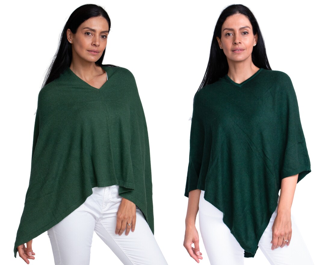 Green Himalayan Soft Woolen Poncho, V Neck & Side Neck Style Unisex ...
