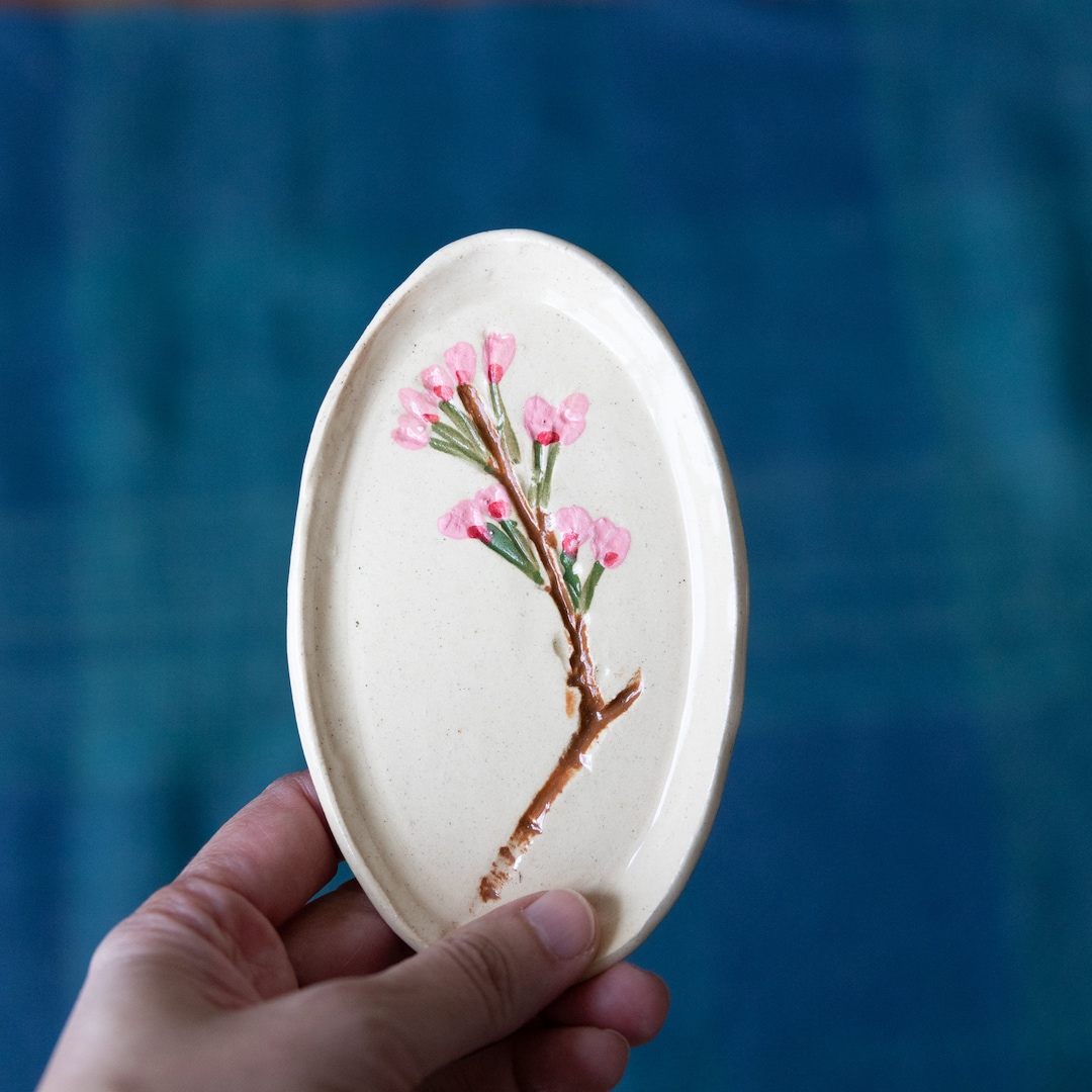 Cherry Blossom Pressed Flower Handmade Pottery Trinket Dish OVAL - Etsy