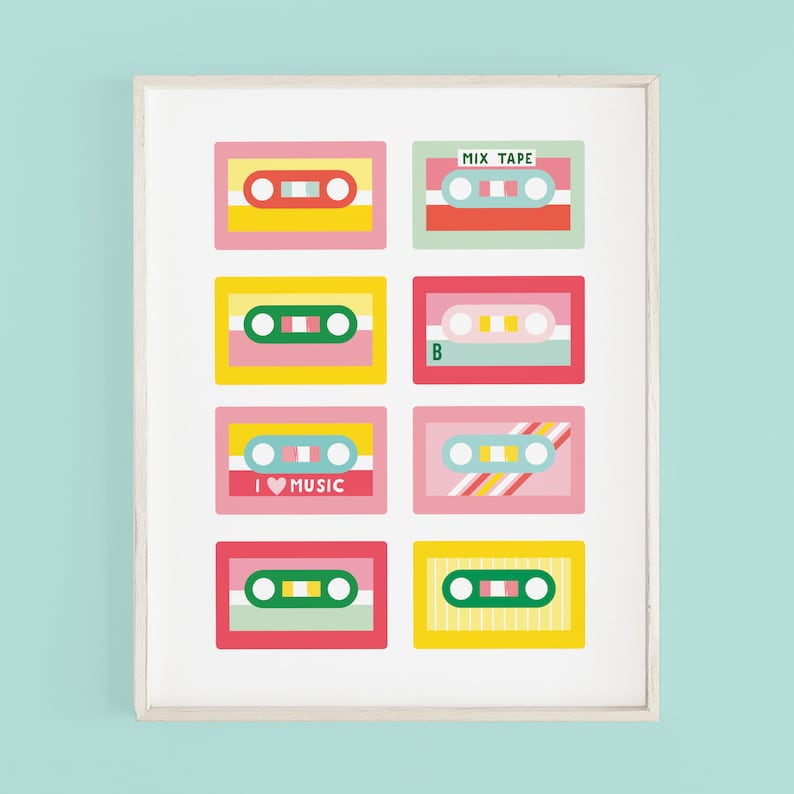 Mixtapes Bright Colorful Kids Playroom Decor Art Print by Ann Kelle - Etsy