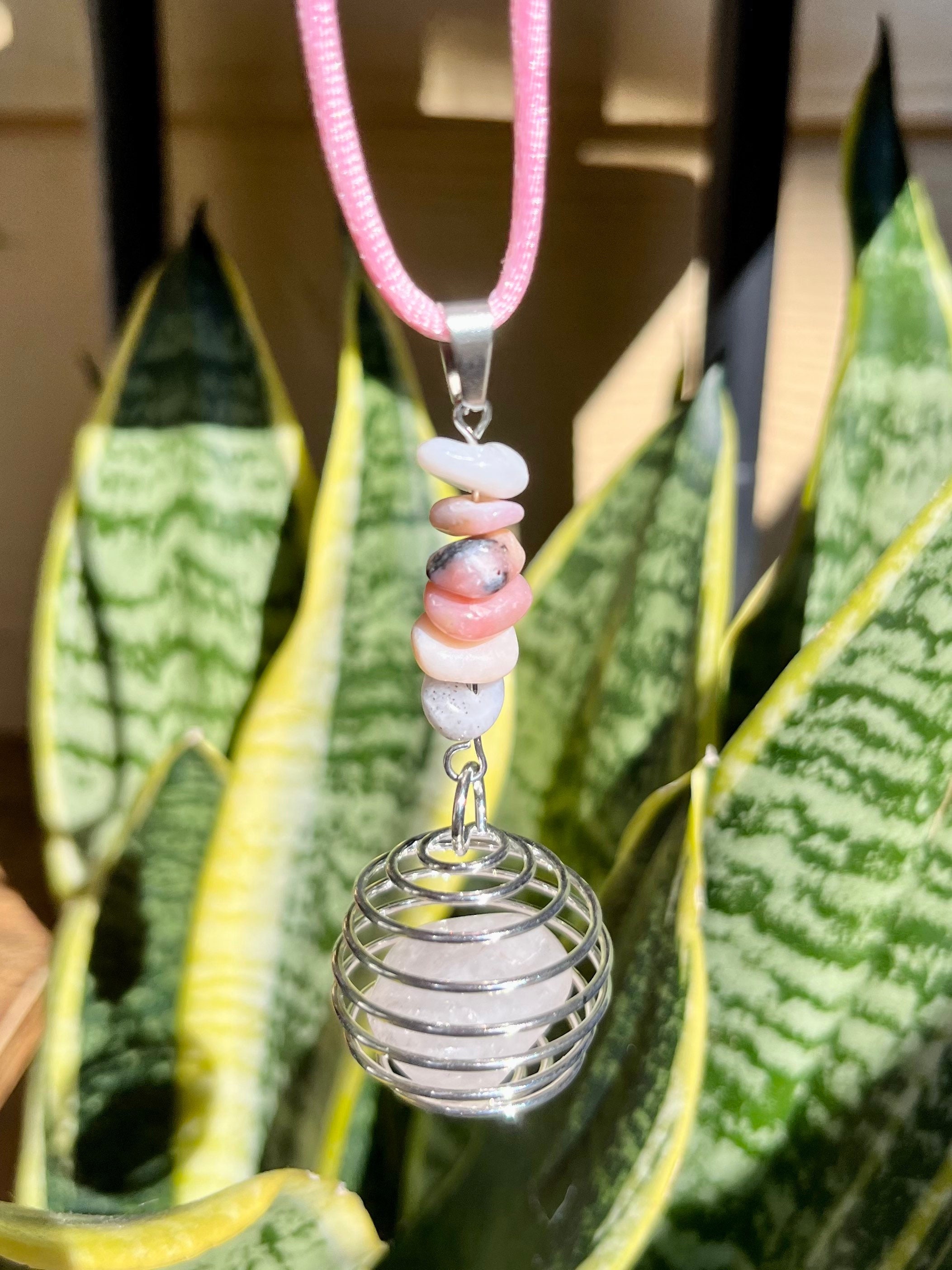 Rose Quartz Spiral Cage Necklace | Real Crystal Necklace | Hippie Boho ...