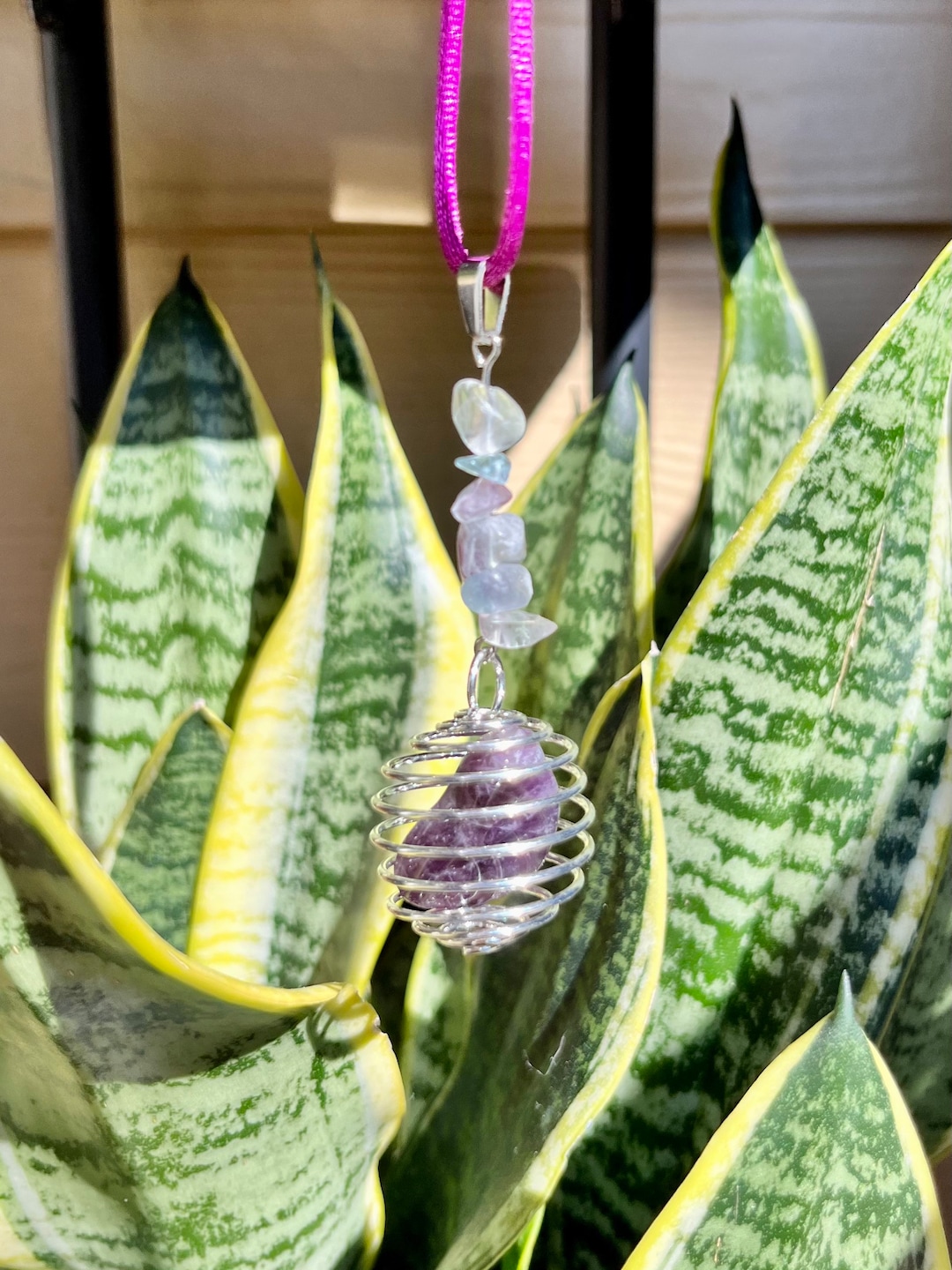 Amethyst Spiral Cage Necklace | Real Crystal Necklace | Hippie Boho ...