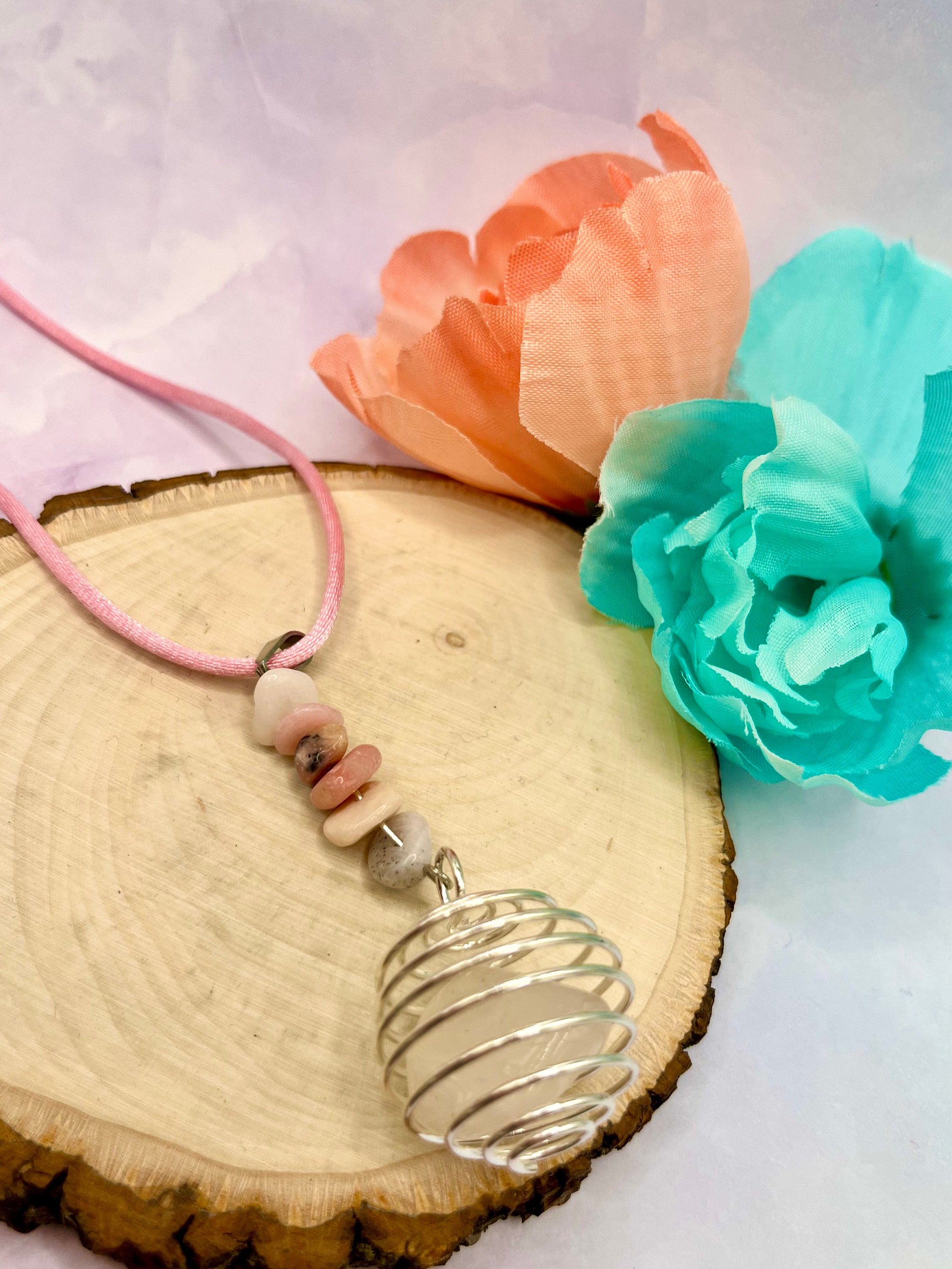 Rose Quartz Spiral Cage Necklace | Real Crystal Necklace | Hippie Boho ...