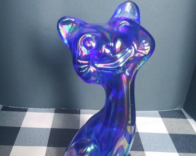 Fenton ALLEY CAT Solid Cobalt Blue & Red Iridized/iridescent/carnival ...