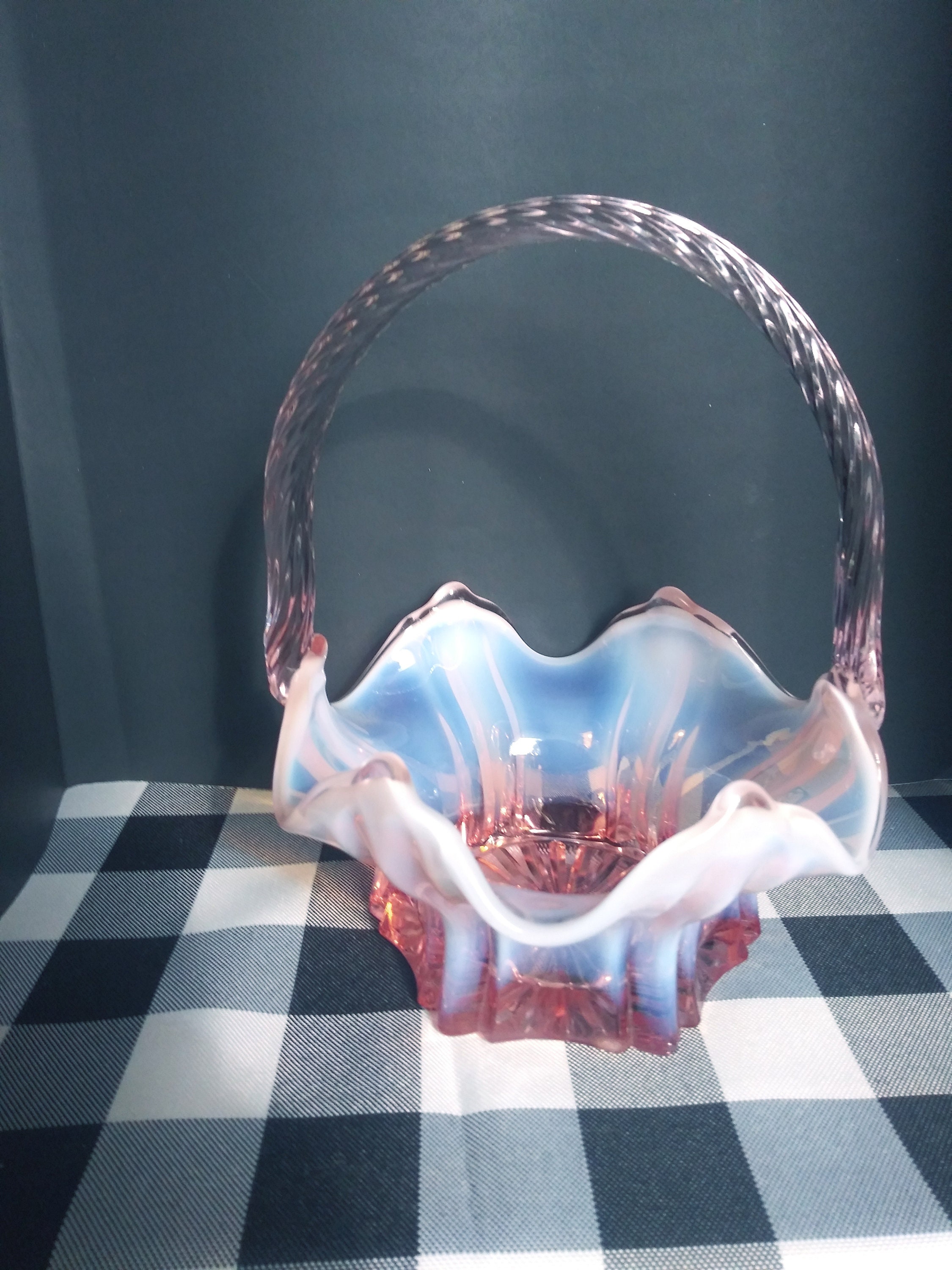 Fenton Opalescent Pink Vulcan Pattern Basket Twisted - Etsy
