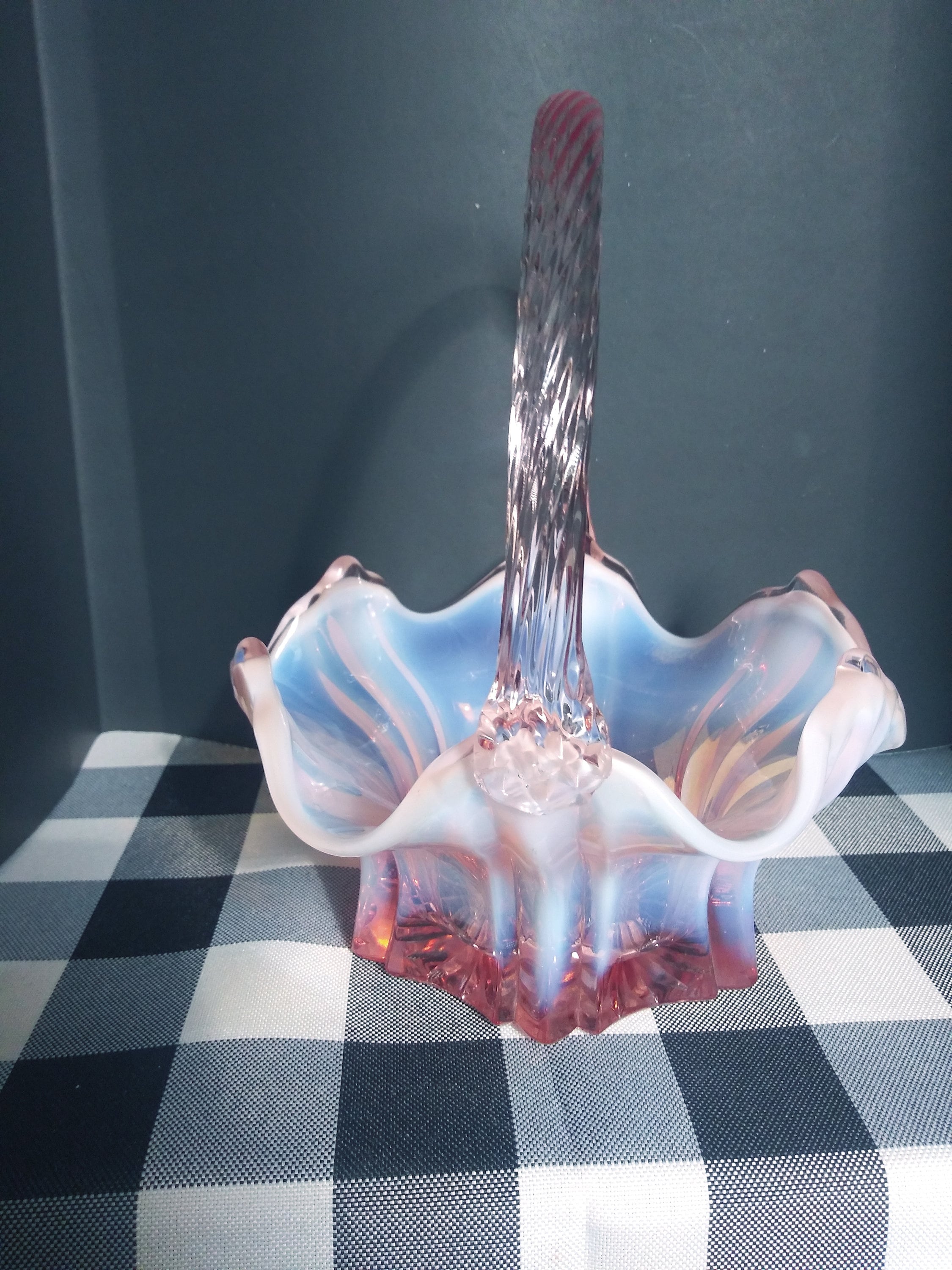 Fenton Opalescent Pink Vulcan Pattern Basket Twisted 'rope' Handle ...