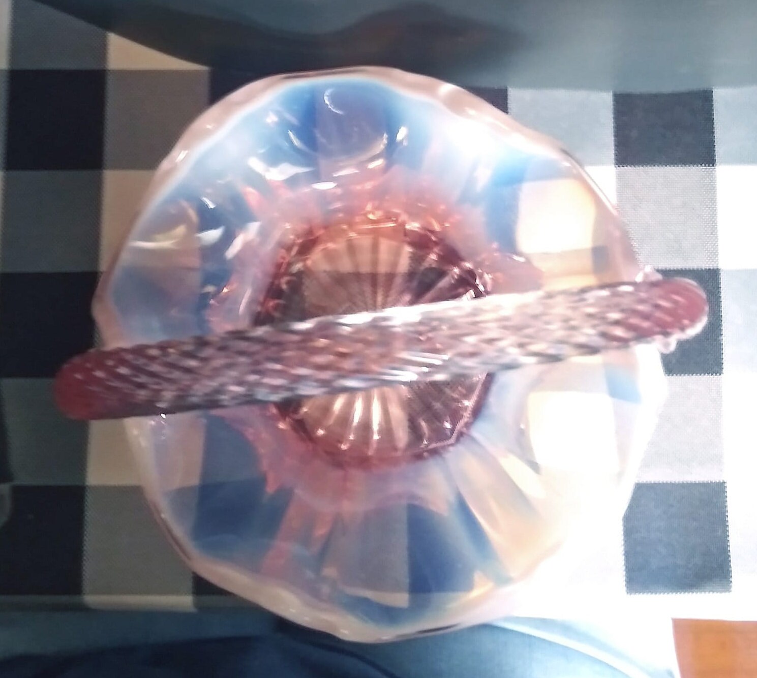 Fenton Opalescent Pink Vulcan Pattern Basket Twisted 'rope' Handle ...