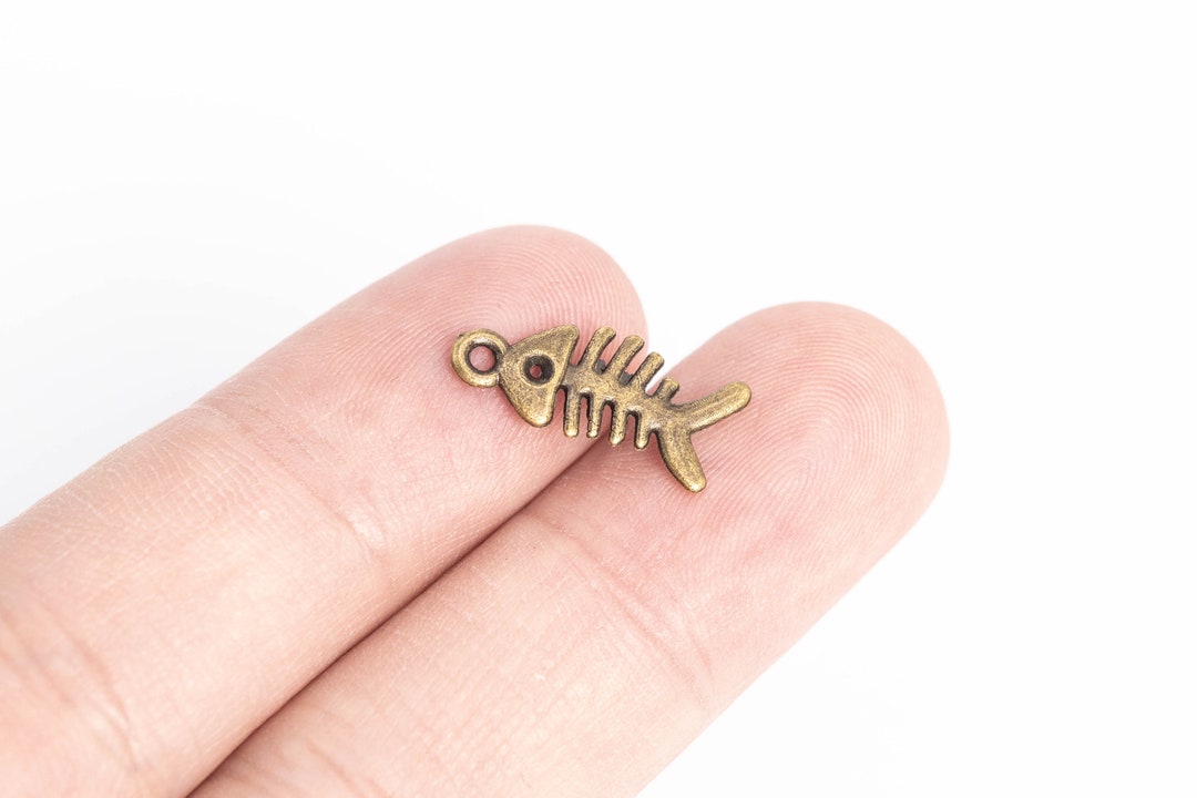 10 Fish Bone Charm Double Sided Antique Bronze Tone 110363-1794 - Etsy