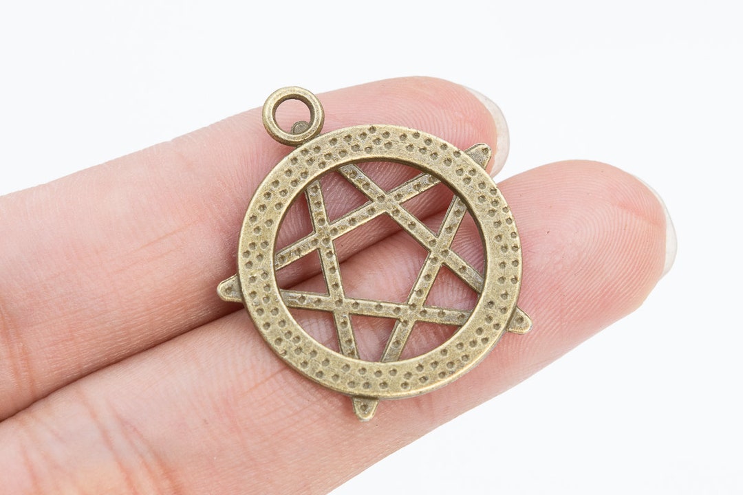 10 Round & Pentagram Charm Antique Bronze Tone 66056-140 - Etsy