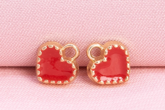 6 Enamel Heart Charm Gold Tone With Red Enamel 65569-3293 | Etsy