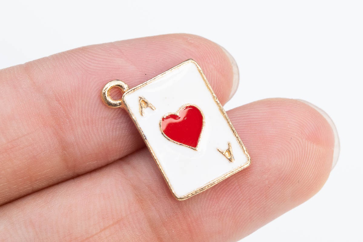 6 Enamel Playing Card Charm Gold Tone With Red Heart & White - Etsy